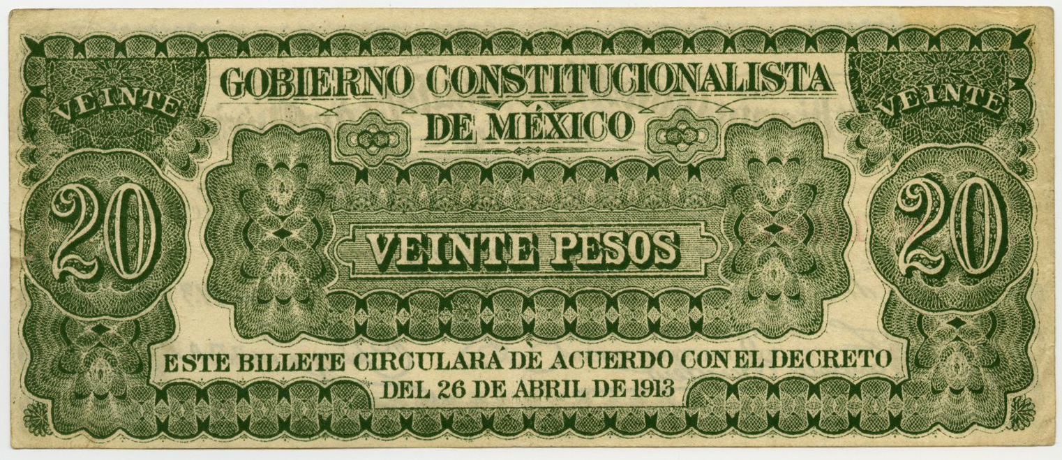 Revolutionary Currency 20 Pesos COA XF M978a 26837 | World Numismatics LLC