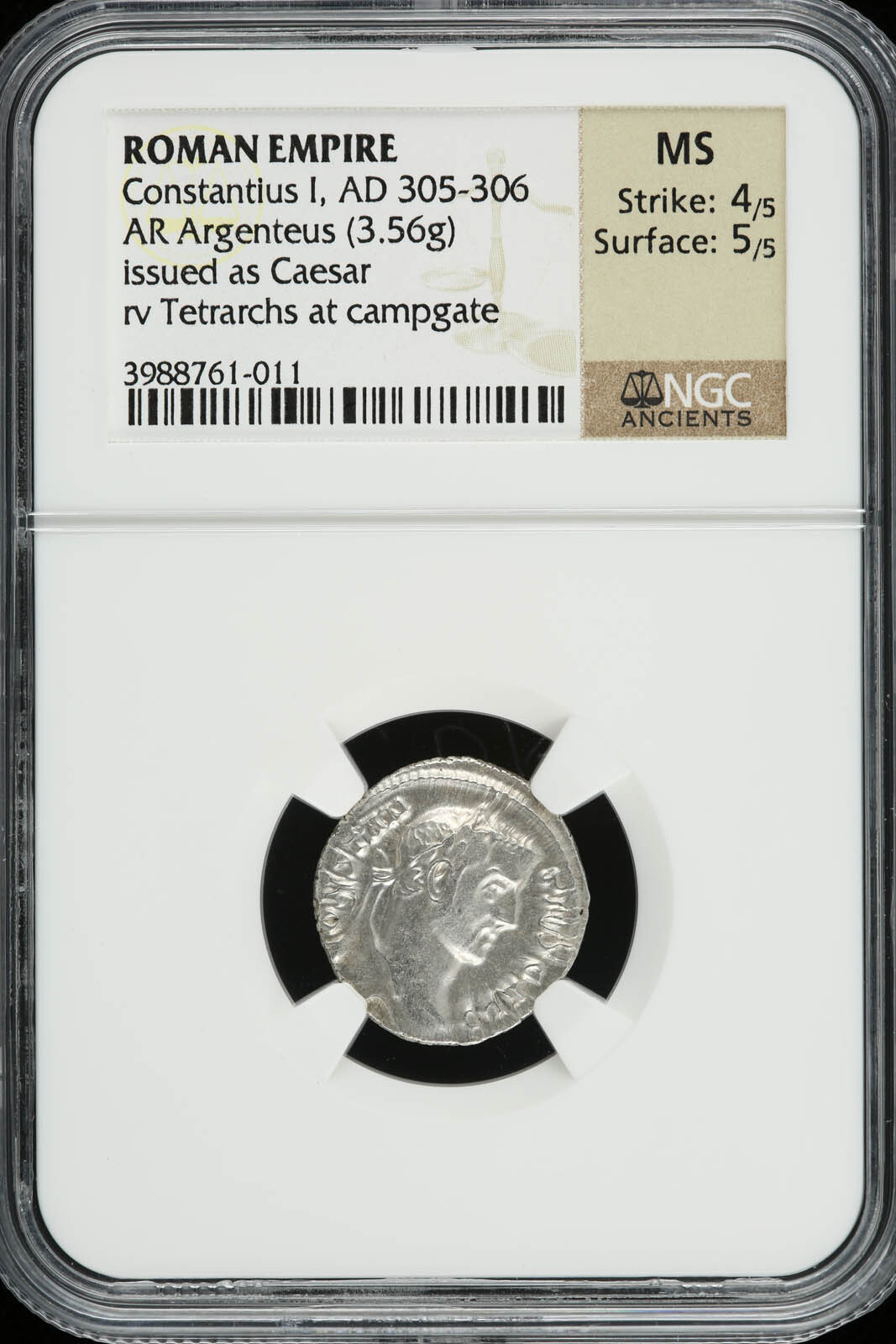 Roman Imperial Constantius I 305-306 AD AR Argenteus NGC MS 31854 ...