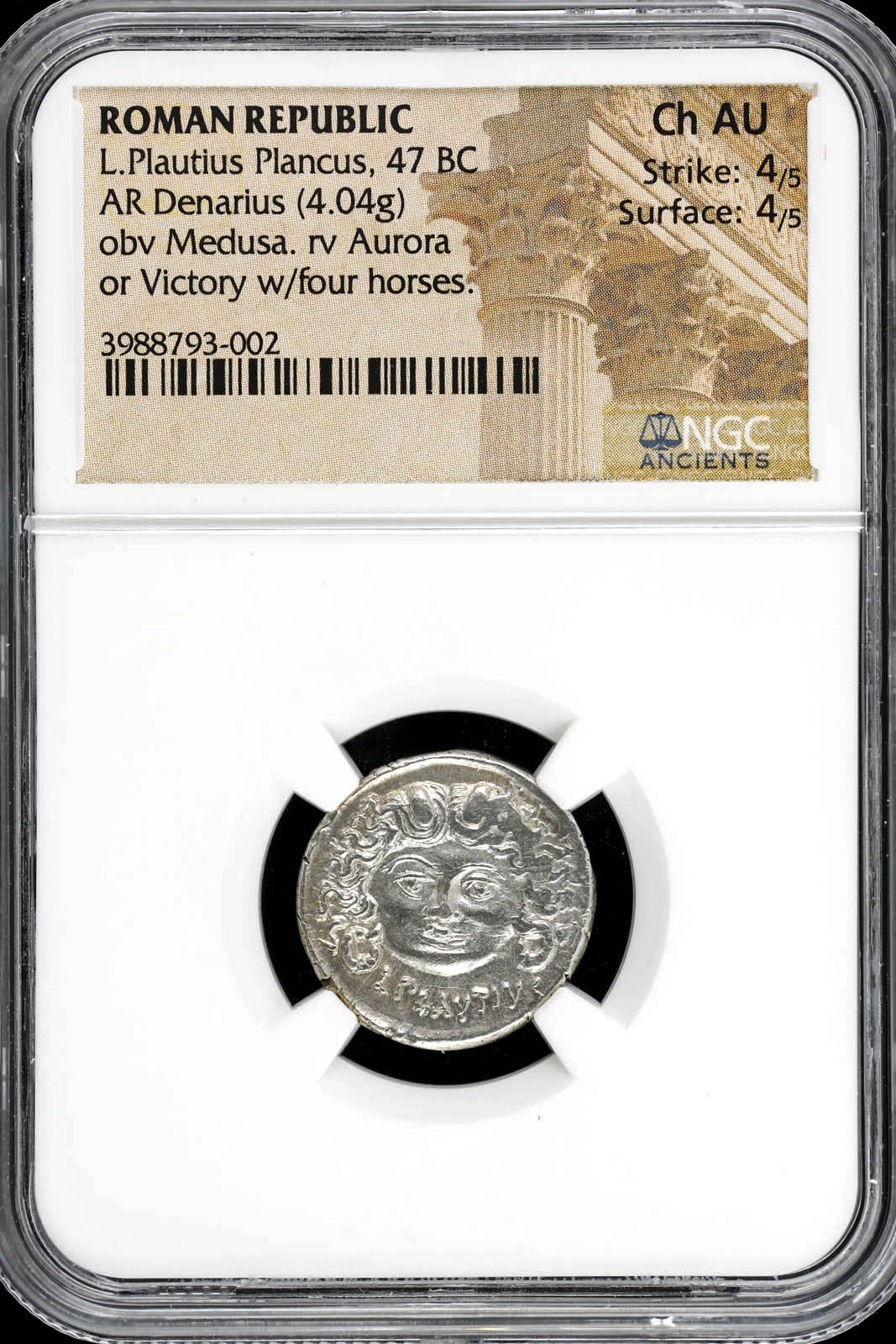 Roman Republic L. Plautius Placus 47 BC AR Denarius NGC Ch AU 33936 ...
