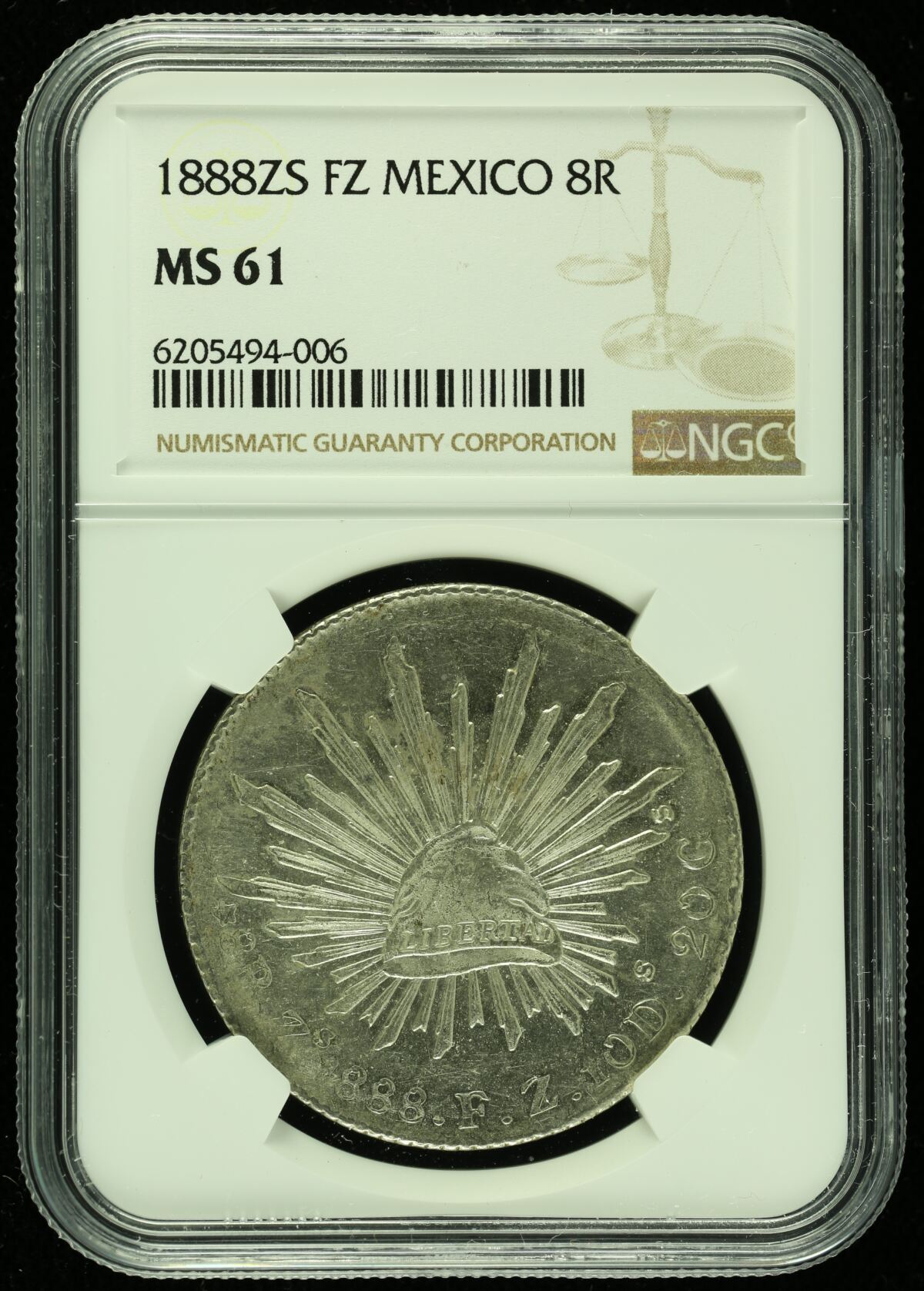 Zacatecas 8 Reales 1888 Zs FZ NGC MS61 0116472 | World Numismatics LLC