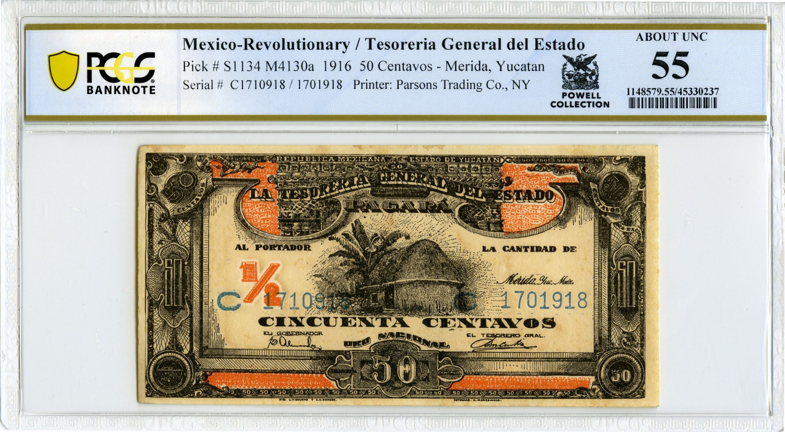 Revolutionary Currency 50 Centavos 1916 Yucatan M4130a PCGS AU55 f_34528 | World Numismatics LLC