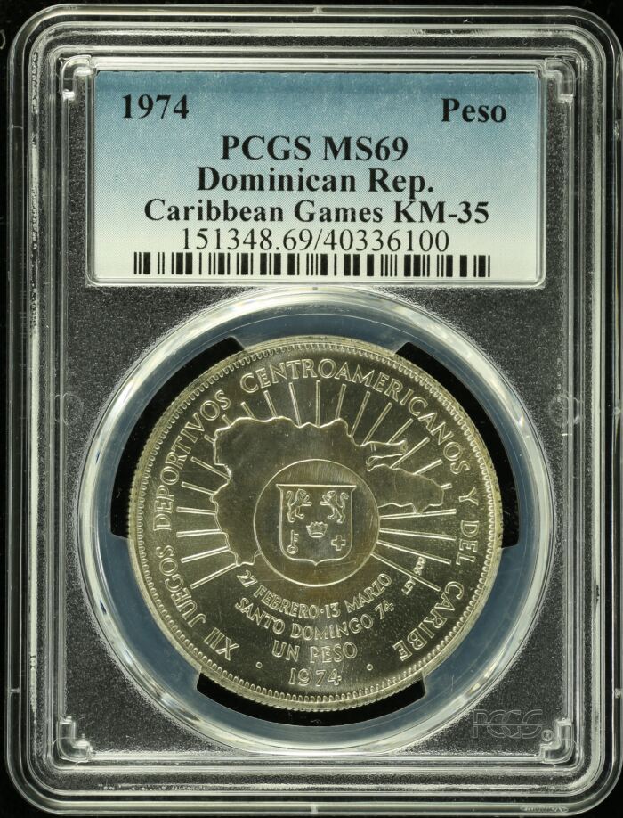 Dominican Republic Peso 1974 PCGS MS69 0136032 | World Numismatics LLC