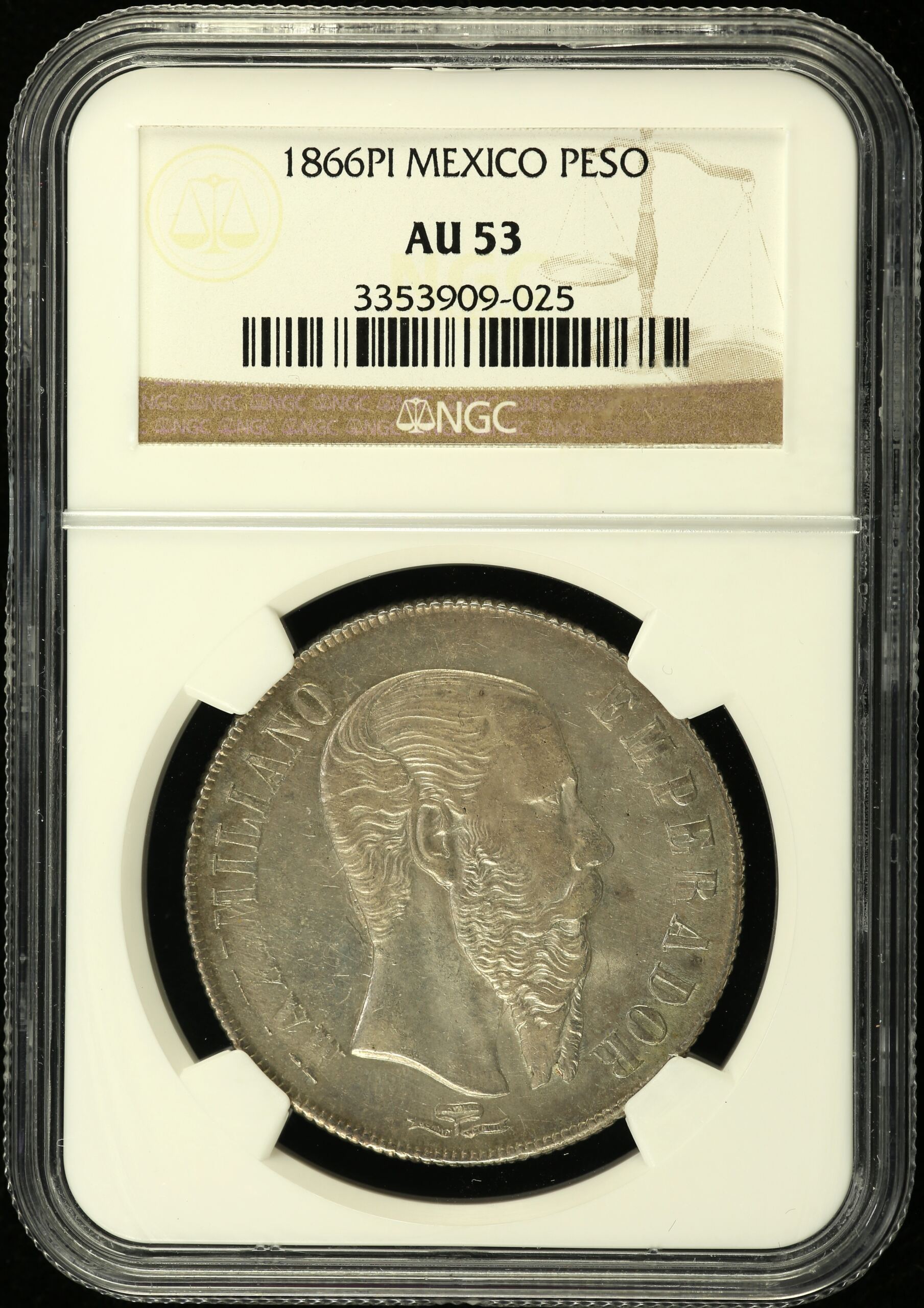 Imperial Era Peso 1866 Pi NGC AU53 0140071 | World Numismatics LLC