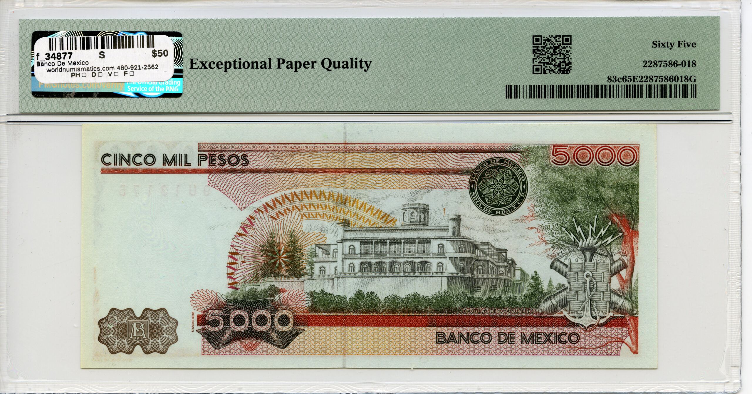 Banco De Mexico 5,000 Peso 1983 Pick #83c PMG Gem UNC65 EPQ f_34877 ...