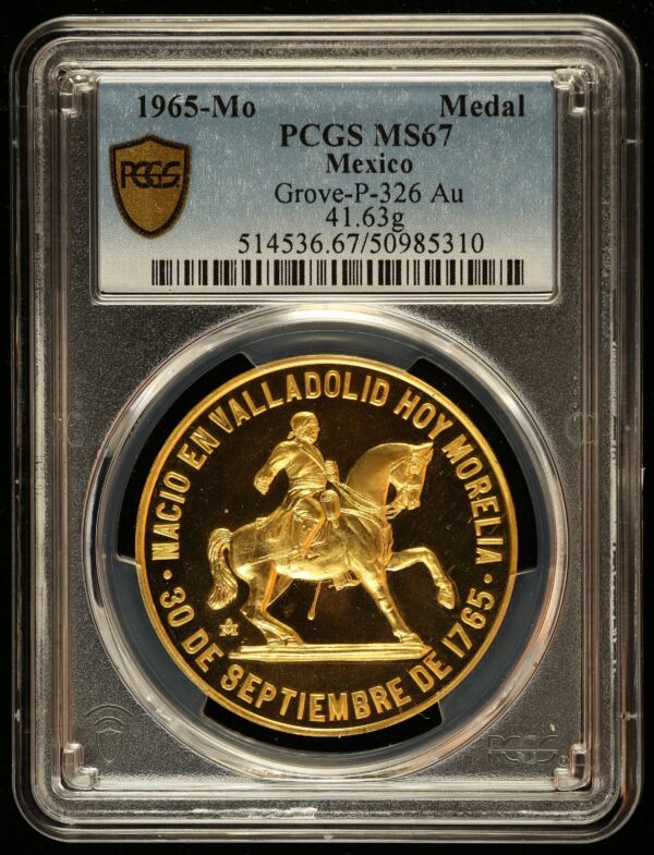 Medals & Tokens Bicentenario del Natalicio de Jose Maria Morelos Gold Medal 1965 Mo PCGS MS67 ...