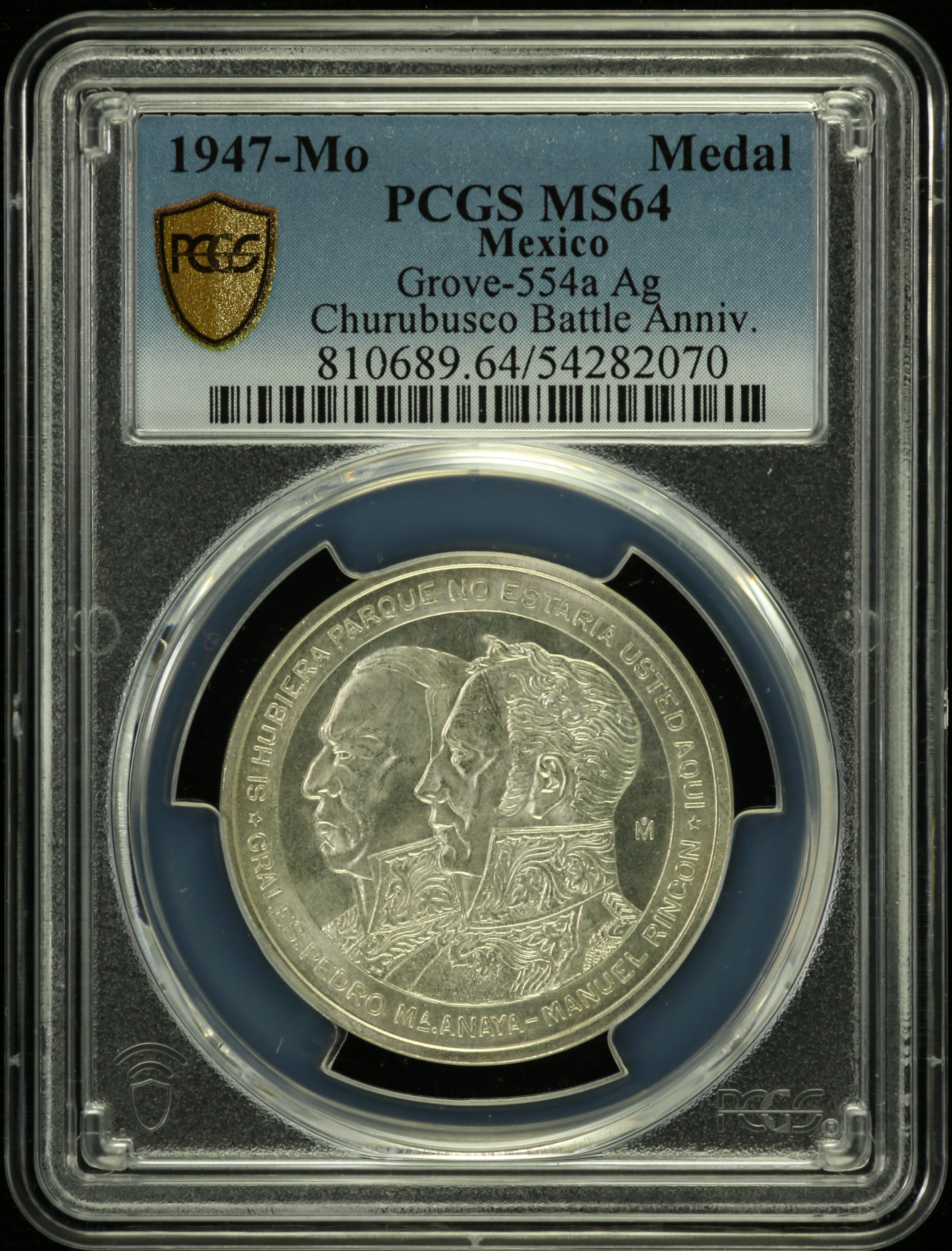 Medals & Tokens Churubusco Battle Anniversary Silver Medal 1947 Mo ...